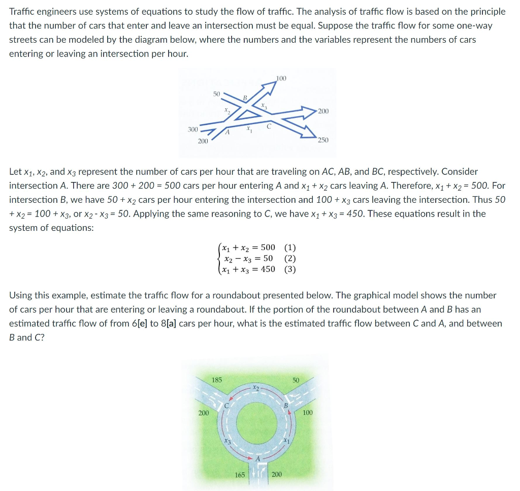 Solved Traffic engineers use systems of equations to study | Chegg.com