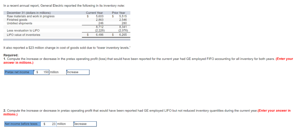 Solved In a recent annual report, General Electric reported | Chegg.com