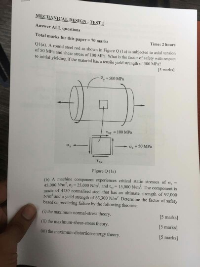 Solved MECHANICAL DESIGN TEST1 Answer ALL questions Total | Chegg.com