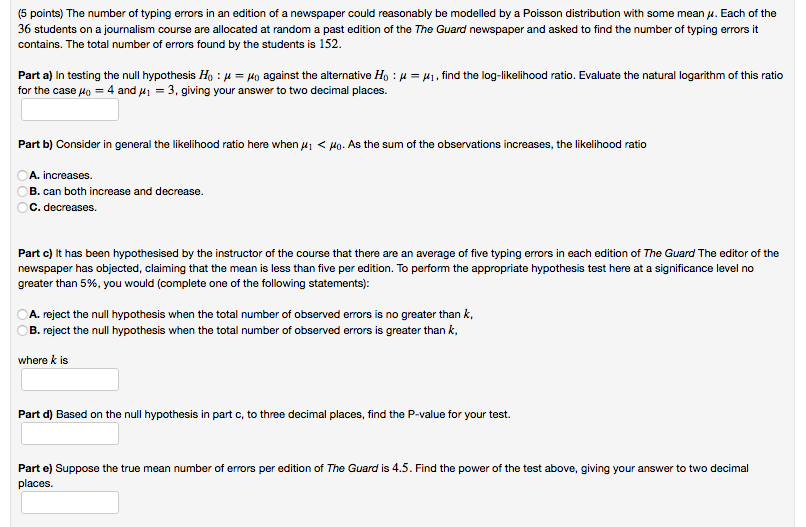 (5 points) The number of typing errors in an edition | Chegg.com