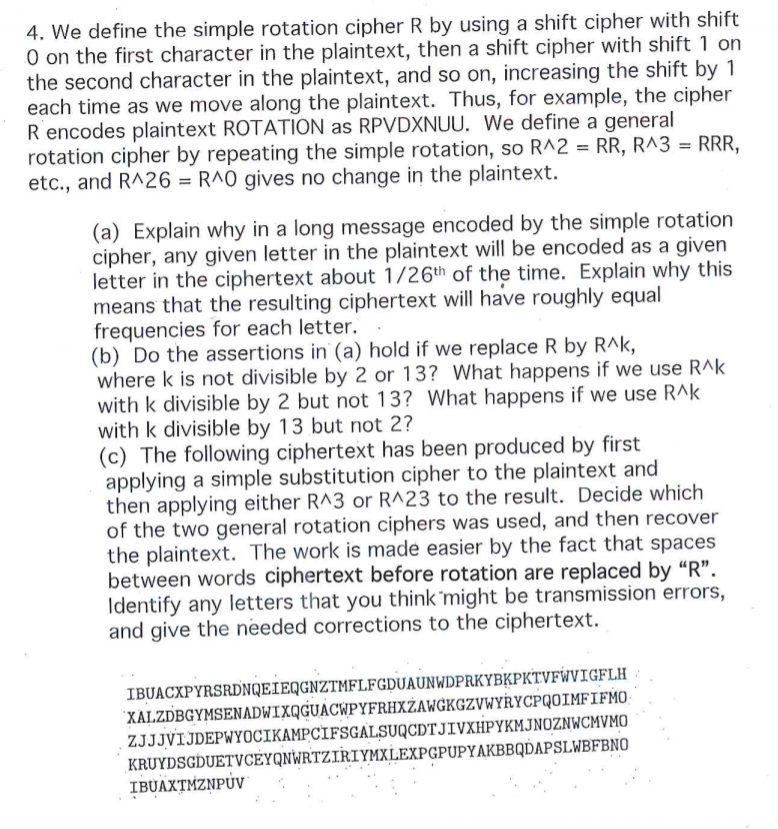 Solved We Define The Simple Rotation Cipher R By Using A 