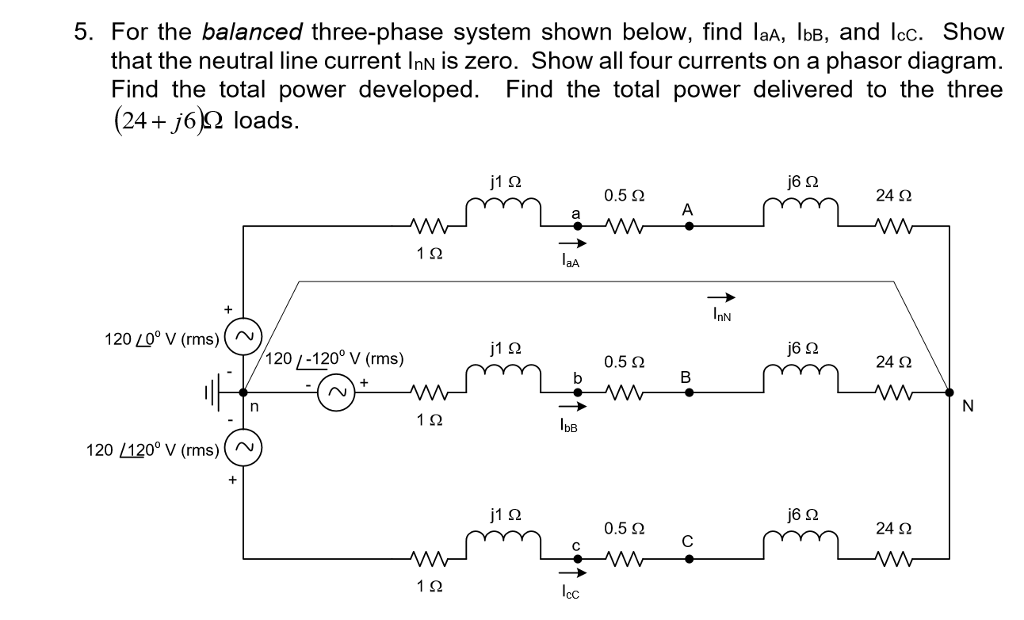 Solved 5. For the balanced three-phase system shown below, | Chegg.com