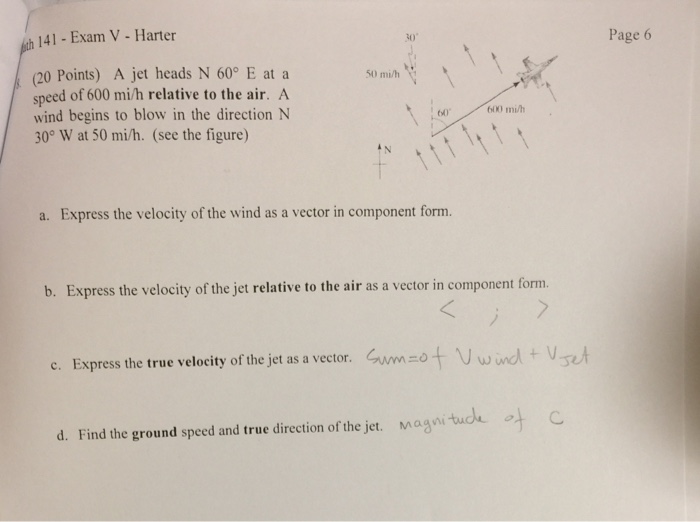 Solved A jet heads N 60 degree E at a speed of 600 mi/h | Chegg.com