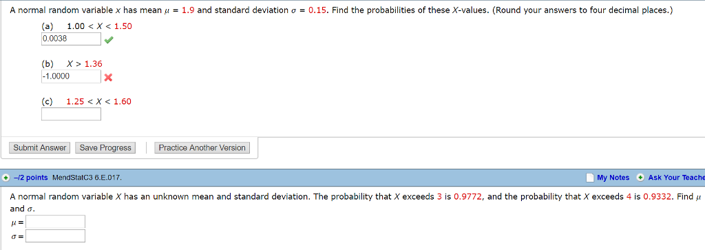 Solved A Normal Random Variable X Has Mean μ 1 9 And