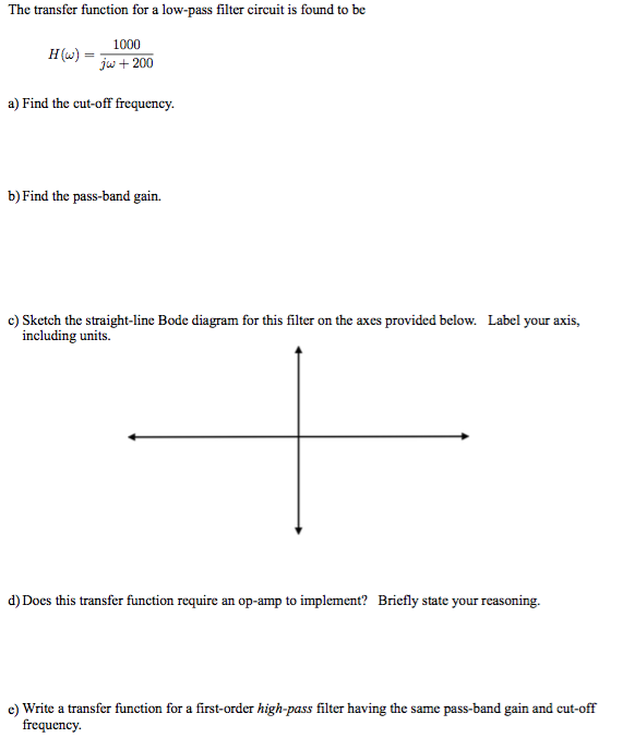 Solved The transfer function for a low-pass filter circuit | Chegg.com