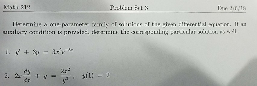 Solved Math 212 Problem Set 3 Due 2/6/18 Determine a | Chegg.com