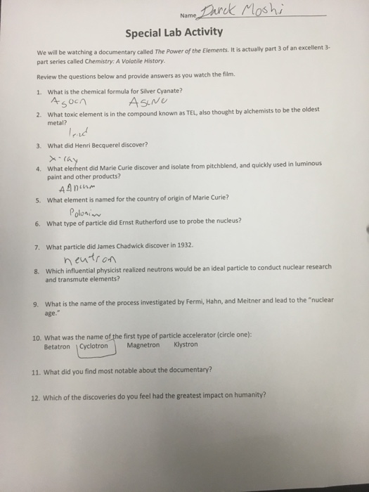 Solved We will be watching a documentary called The Power of | Chegg.com