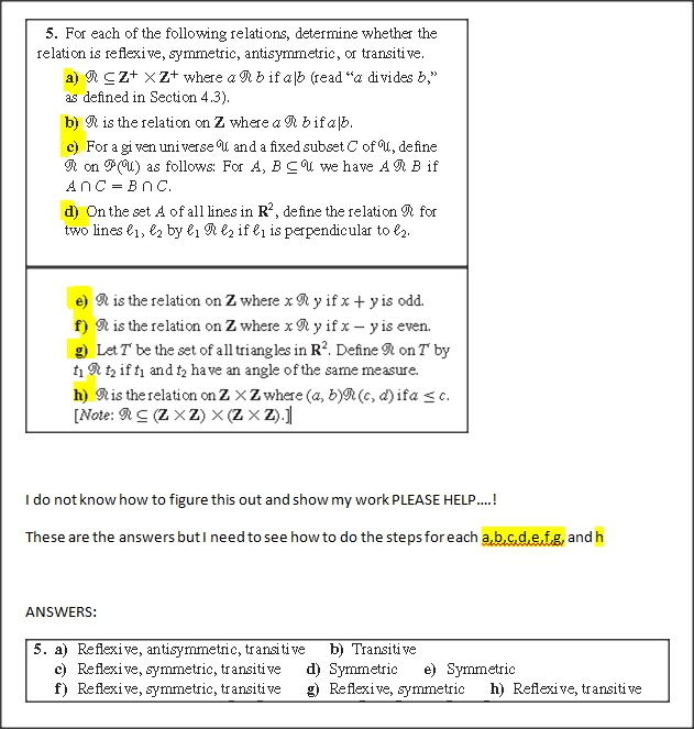 For each of the following relations, determine | Chegg.com
