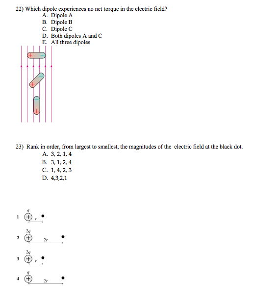 Solved Which dipole experiences no net torque in the | Chegg.com