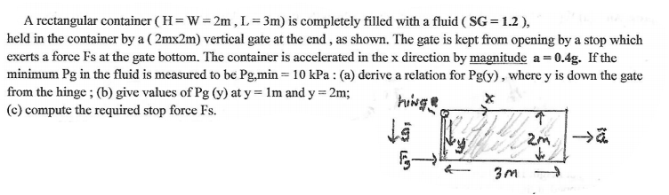 Solved A rectangular container ( H-W-2m, L-3m) is completely | Chegg.com