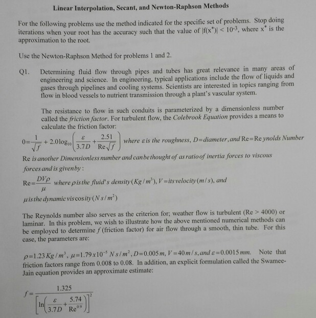 Solved Linear Interpolation, Secant, and Newton-Raphson | Chegg.com