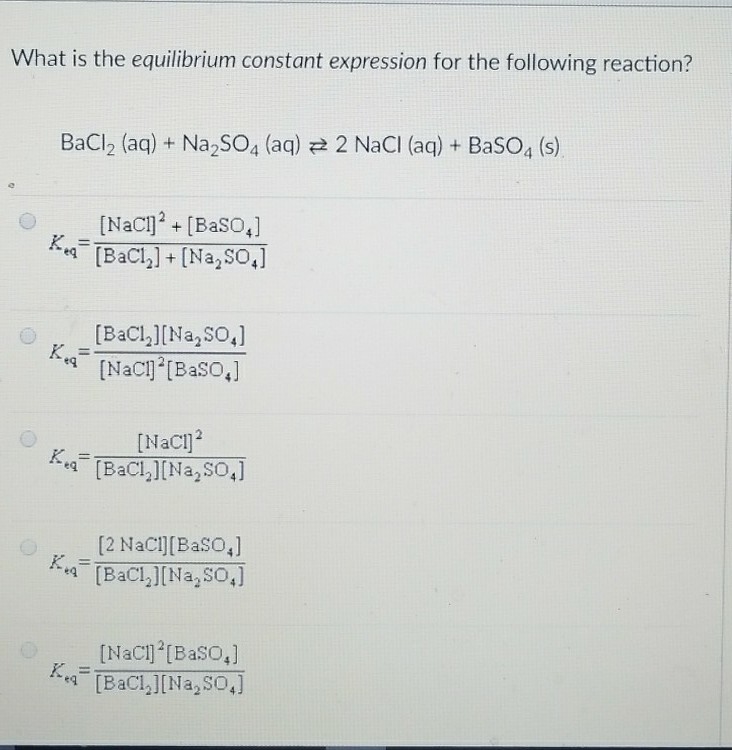 Solved What is the equilibrium constant expression for the | Chegg.com