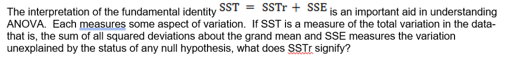 Solved The interpretation of the fundamental identity SST = | Chegg.com