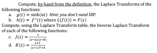 Solved Compute, by hand from the definition, the Laplace | Chegg.com