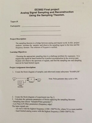EE3002 Final project Analog signal sampling and | Chegg.com