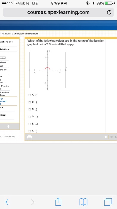 Solved Which of the following values are in the range of the | Chegg.com