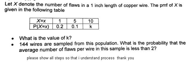 Solved Let X denote the number of flaws in a 1 inch length | Chegg.com