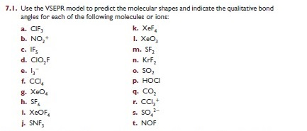 Solved Use the VSEPR model to predict the molecular shapes | Chegg.com