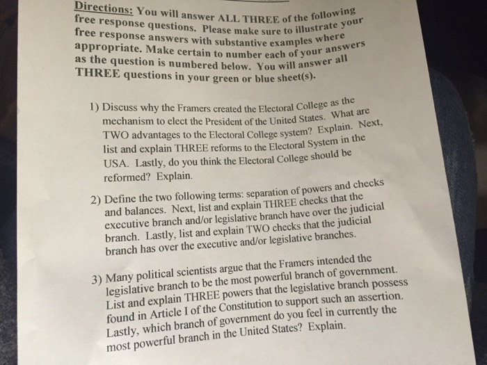 Solved Discuss why the Framers created the Electoral College | Chegg.com