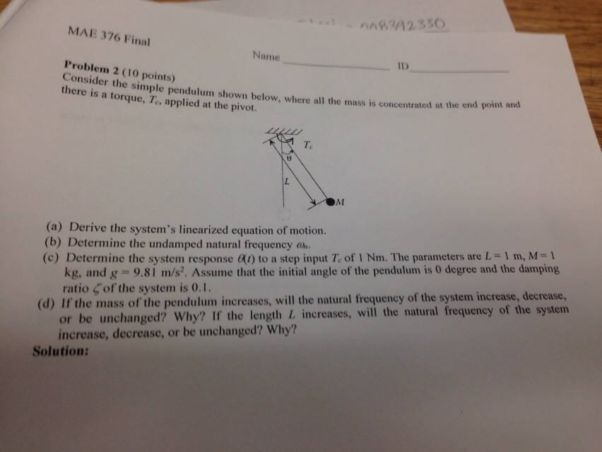 Solved Consider the simple pendulum shown below, where all | Chegg.com