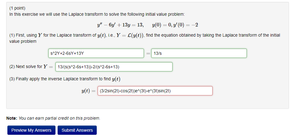 Solved (1 point) In this exercise we will use the Laplace | Chegg.com