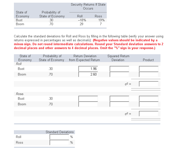 Solved Calculate the standard deviations for Roll and Ross | Chegg.com