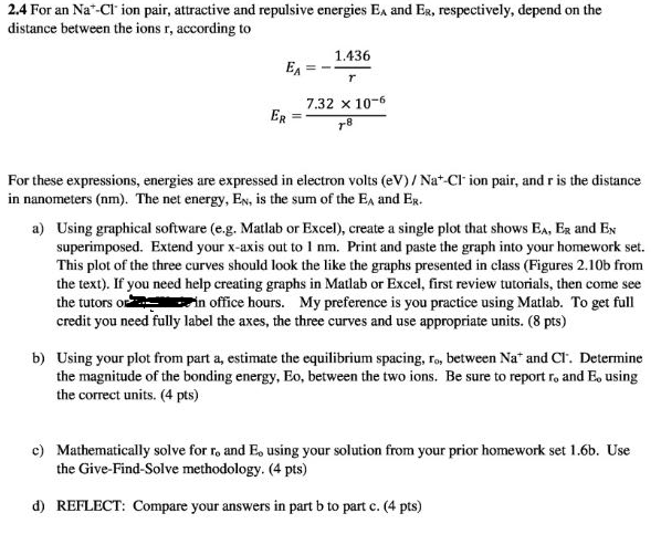 Solved For an Na^+ -CT^- ion pair, attractive and repulsive | Chegg.com