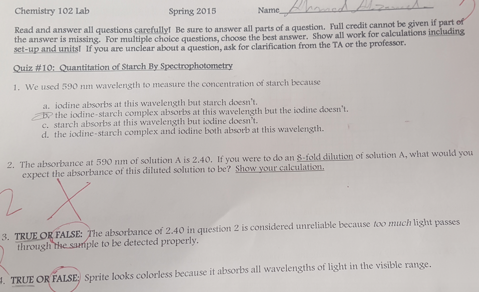 Solved Chemistry 102 Lab Spring 2015 Name Read and answer | Chegg.com