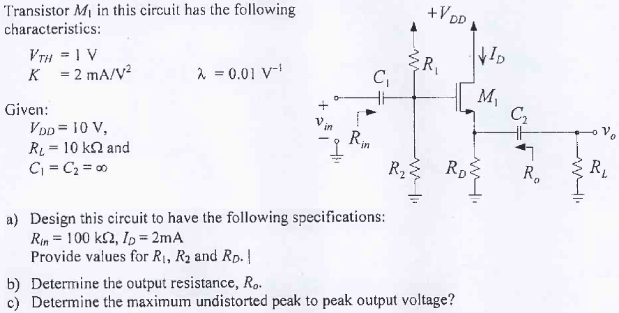 Solved Transistor M_1 in this circuit has the following | Chegg.com