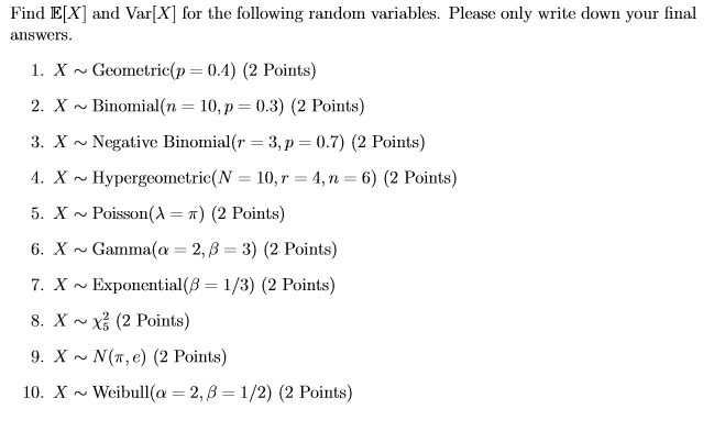 Solved Find E[X] and Var[X] for the following random | Chegg.com