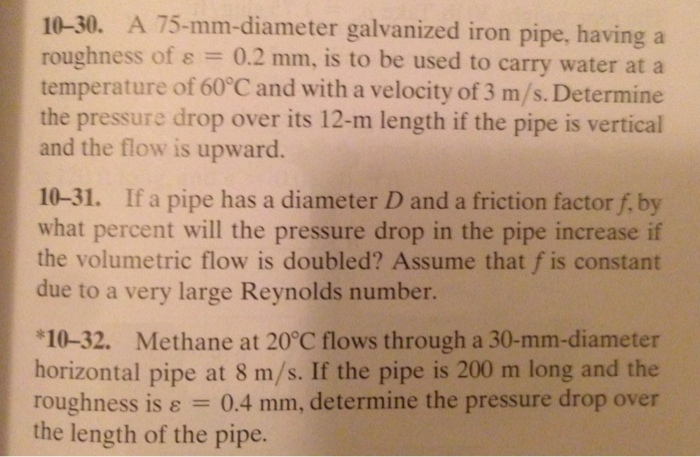 Solved 10-30. A 75-mm-diameter galvanized iron pipe, having | Chegg.com