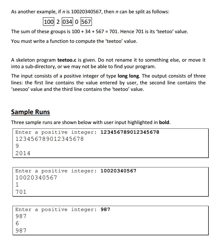 Solved Task 2: 'Seesoo' and Teetoo' Values (70 marks Task | Chegg.com