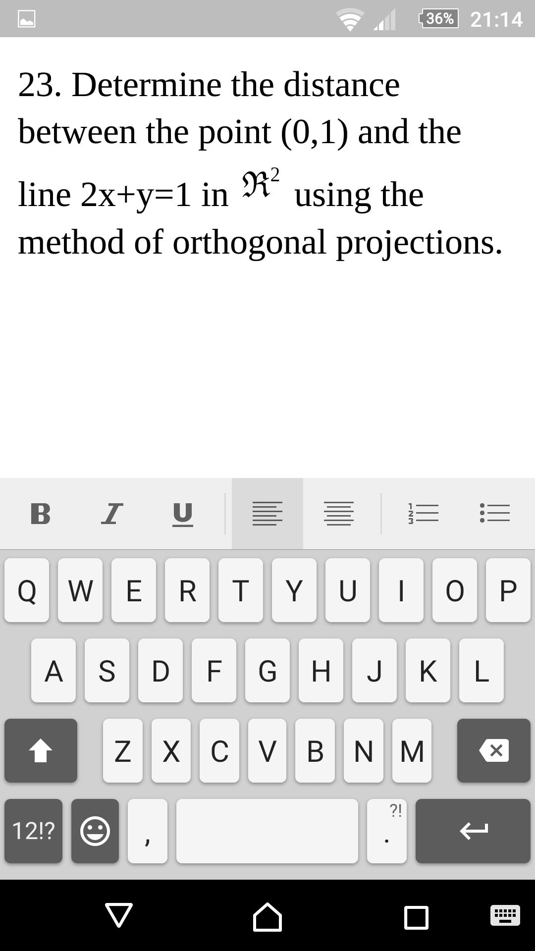 Solved Determine the distance between the point (0,1) and | Chegg.com