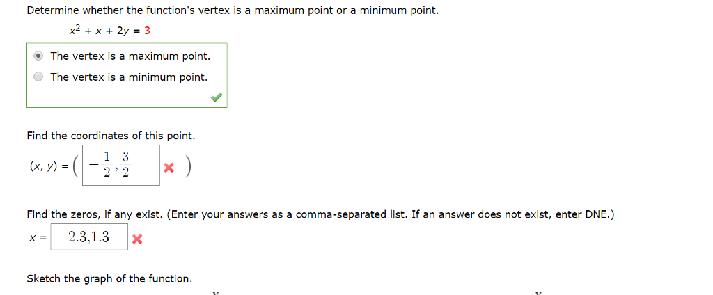 Solved Determine whether the function's vertex is a maximum | Chegg.com