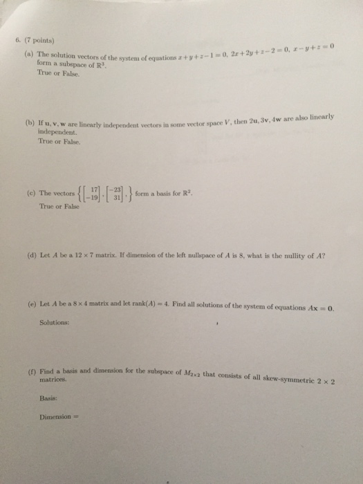 Solved The solution vectors of the system of equations x + y | Chegg.com