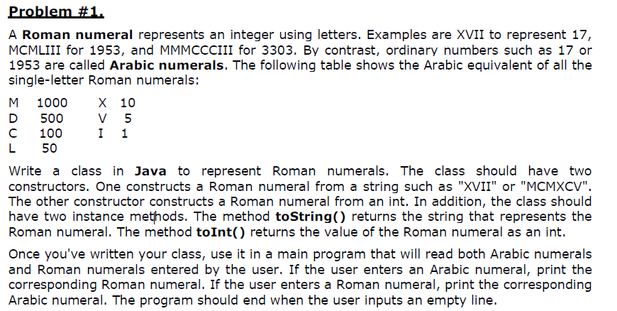 Solved A Roman numeral represents an integer using letters. | Chegg.com