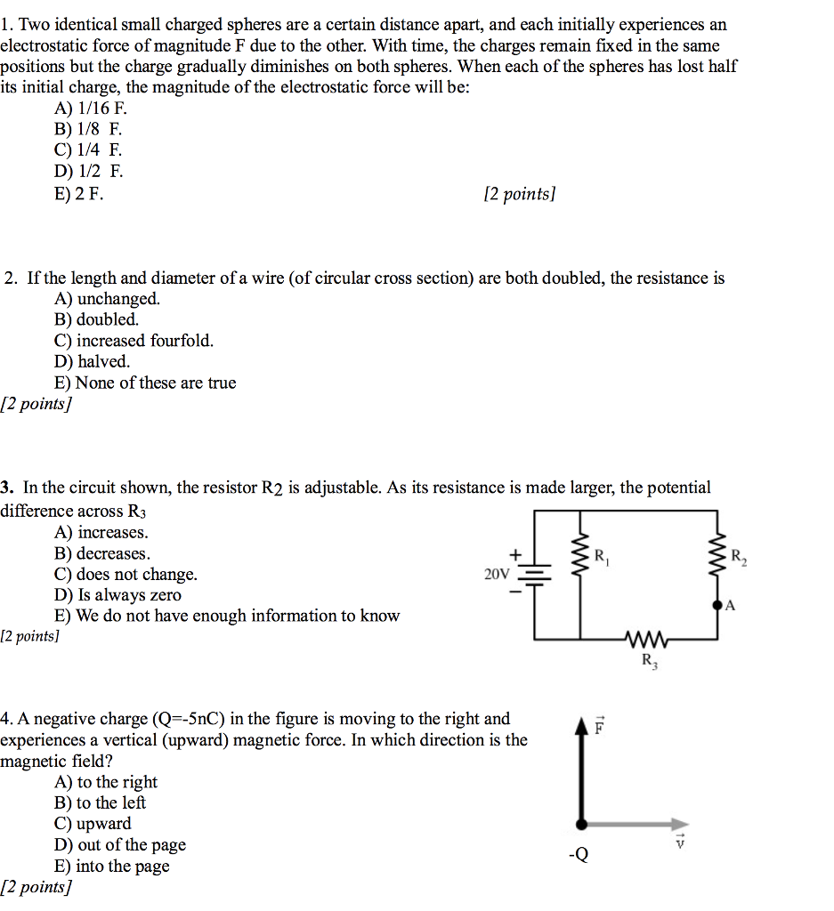 Solved 1. Two identical small charged spheres are a certain | Chegg.com