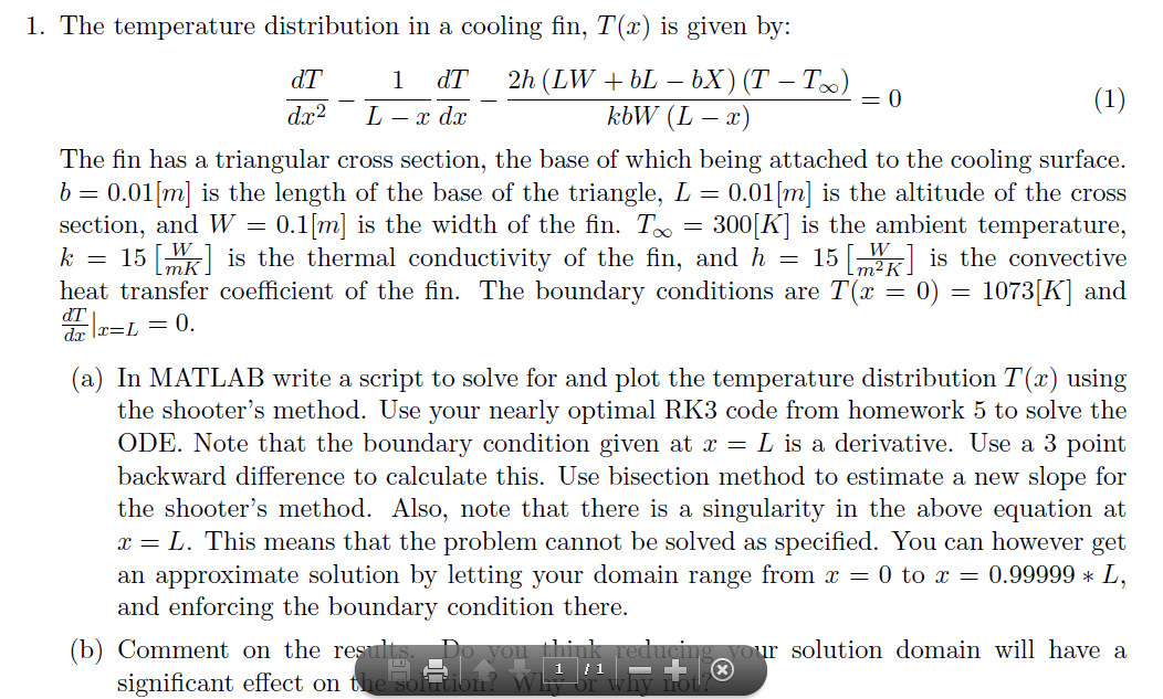 Solved The Temperature Distribution In A Cooling Fin T X