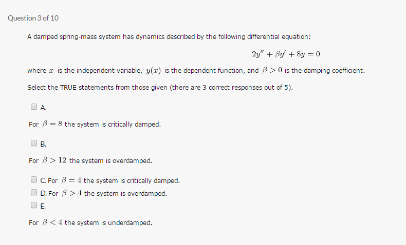 Solved A damped spring-mass system has dynamics described by | Chegg.com