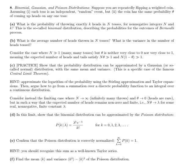 Solved Binomial. Gaussian, and Poisson Distributions: | Chegg.com