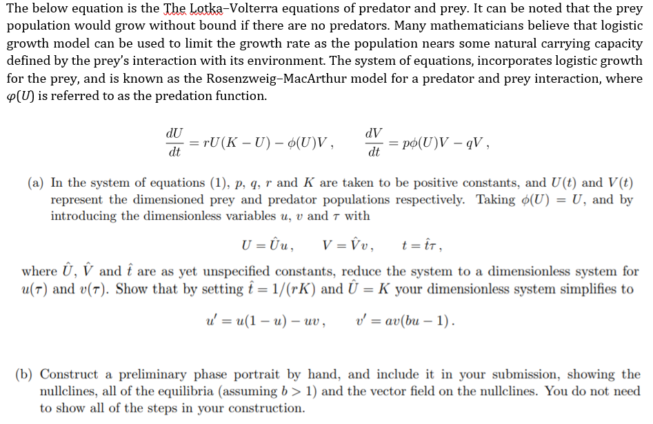 Solved The below equation is the The Lotka-Volterra | Chegg.com