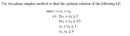 Solved Use two-phase simplex method to find the optimal | Chegg.com