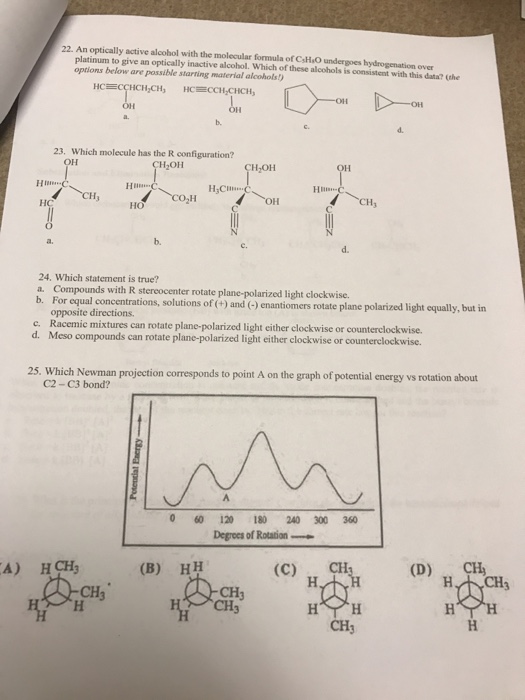 Solved An optically active alcohol with the molecular | Chegg.com