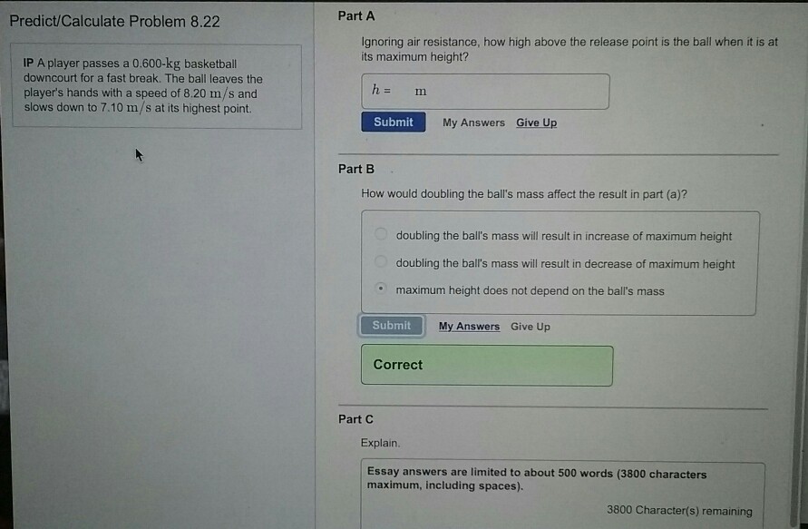Solved Part A Predict/Calculate Problem 8.22 Ignoring air | Chegg.com