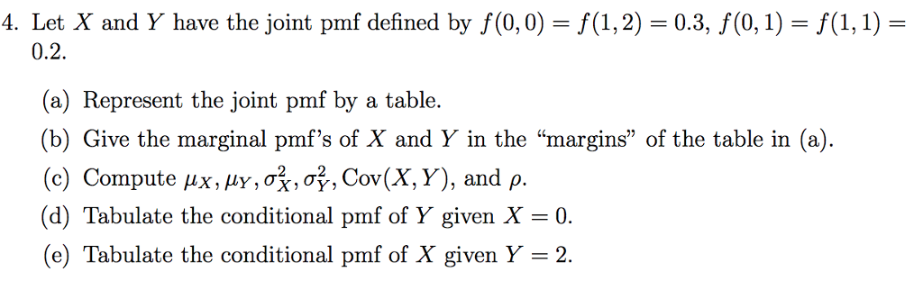 Solved 4. Let X and Y have the joint pmf defined by f (0,0) | Chegg.com