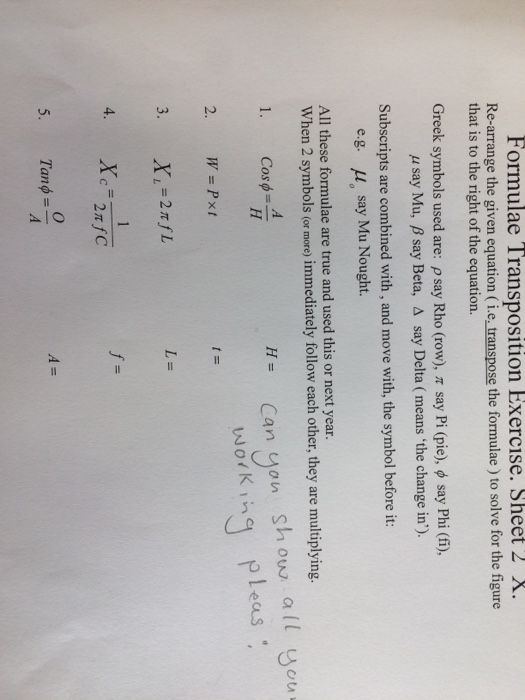 Solved Re-arrange the given equation (i.e. transpose the | Chegg.com