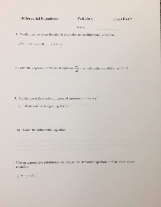 Solved Verify that the given function is a solution to the | Chegg.com