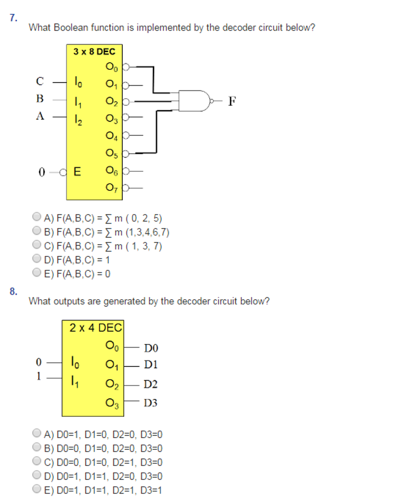 Solved 2. A 5x32 decoder has how many data outputs O A) 8 B) | Chegg.com