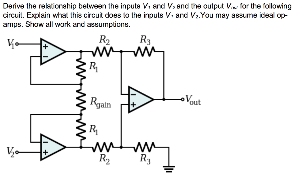 Solved Derive the relationship between the inputs V1 and V2 | Chegg.com