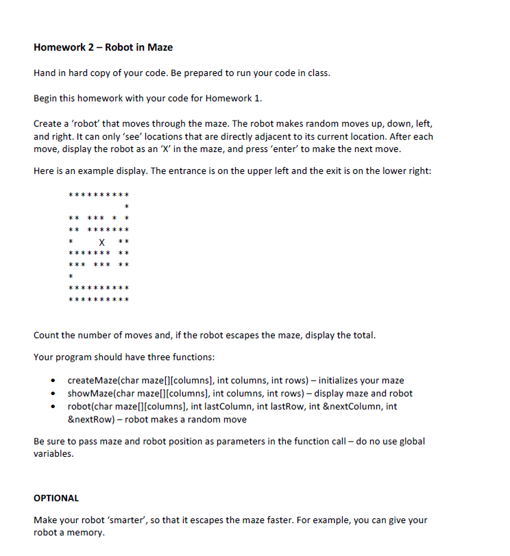 Solved Homework 2 - Robot in Maze Hand in hard copy of your | Chegg.com